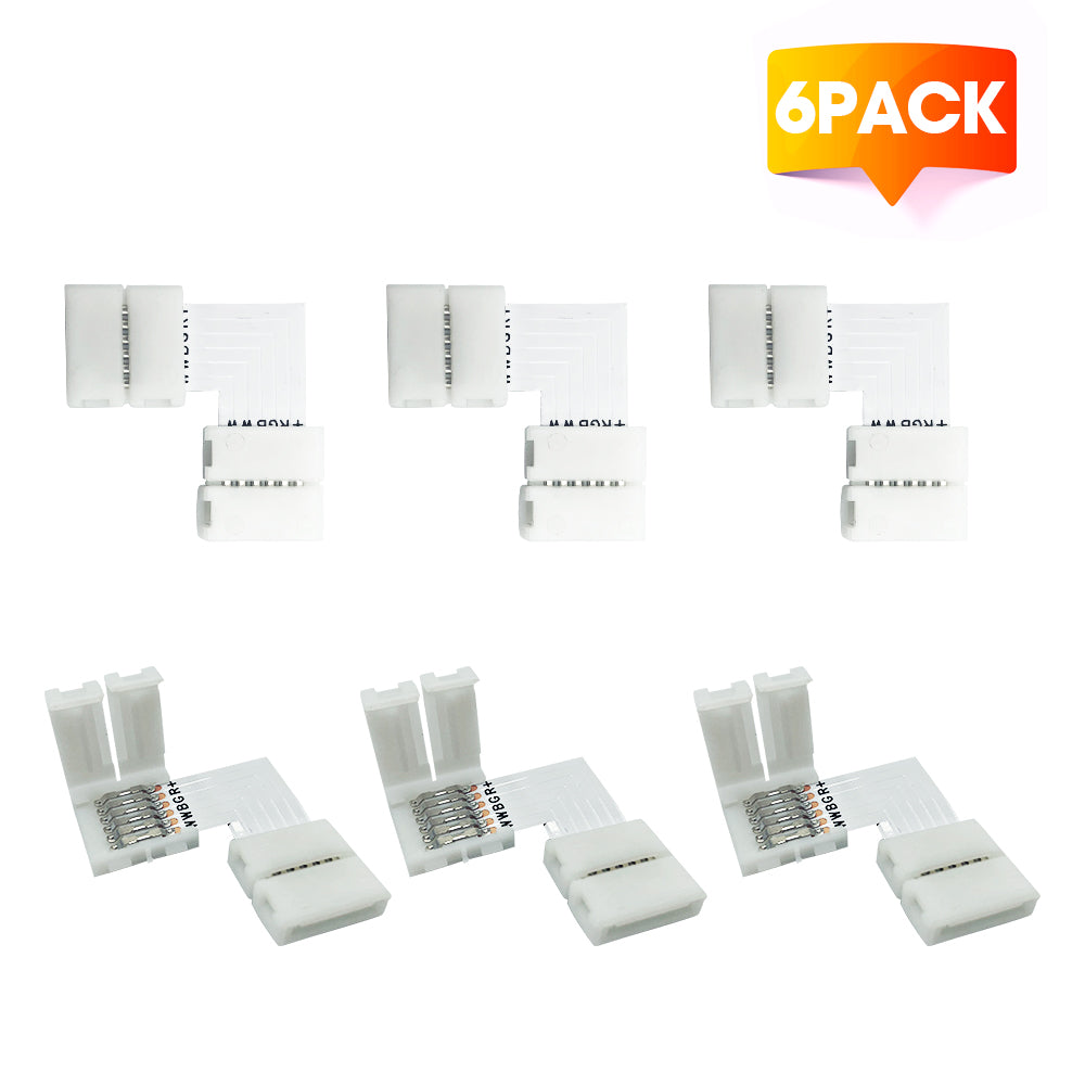 RGBWW 6 Pins LED Strip Connectors L Shape Right Angle Corner Solderles ...